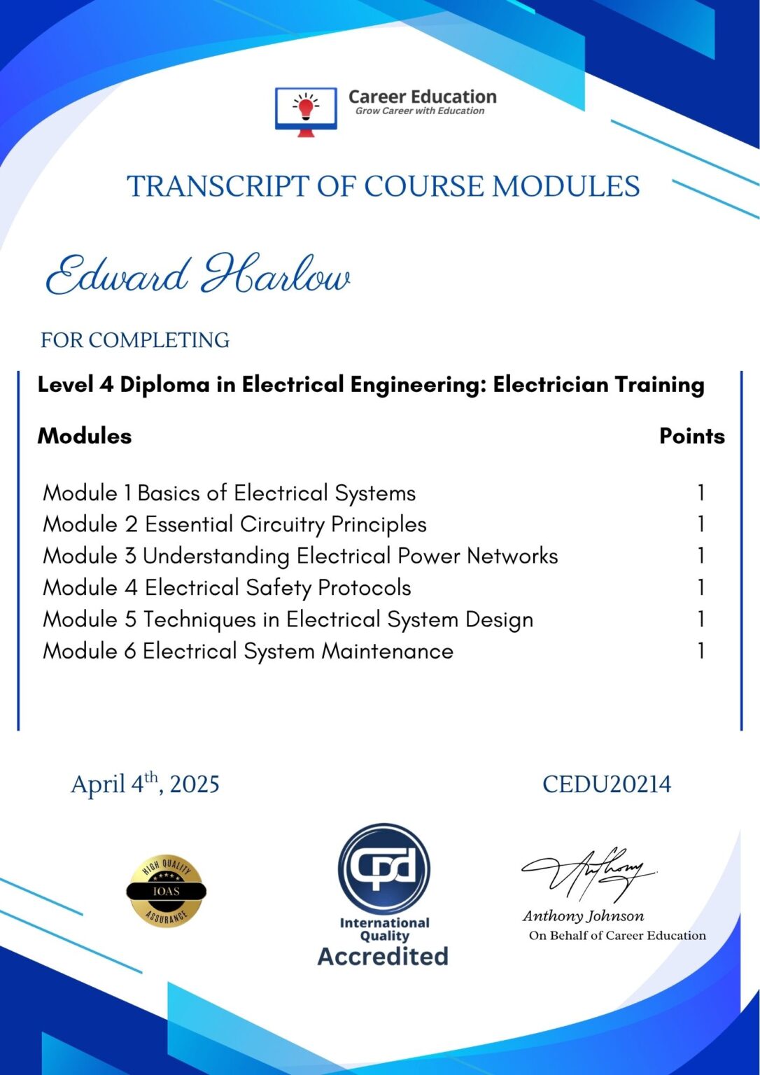 Course Completion - Career Education